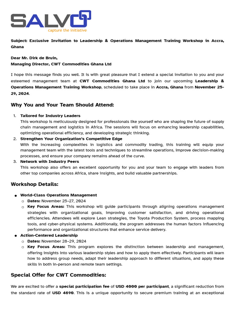 Leadership Workshop Invitation for CWT | PDF | Operations Management ...