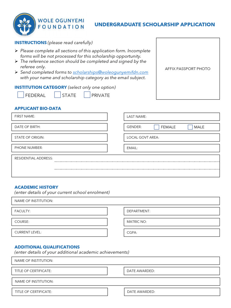 Scholarship Application Form Undergraduate | PDF