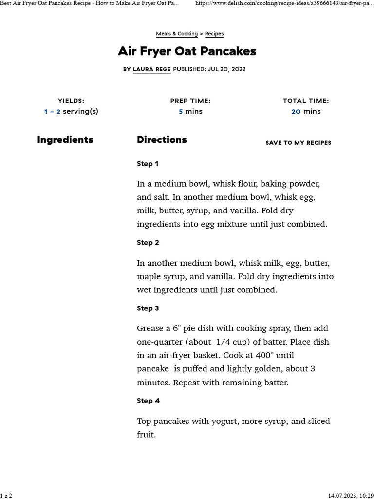 Best Air Fryer Oat Pancakes Recipe - How To Make Air Fryer Oat Pancakes ...