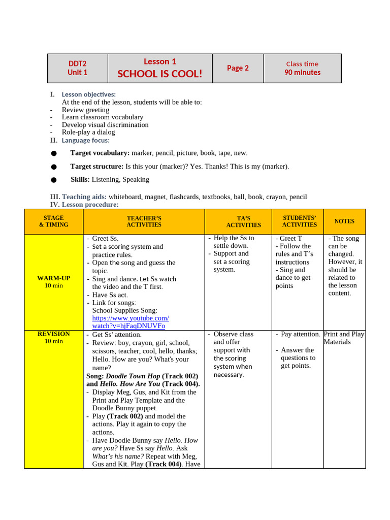 DT2 - Lesson Plan - Unit 1 - Lesson 1 | PDF | Learning | Human ...
