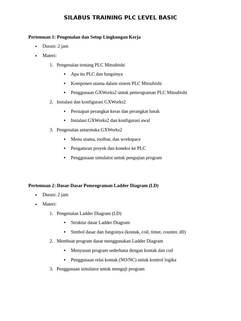 Silabus Training PLC Level Basic | PDF