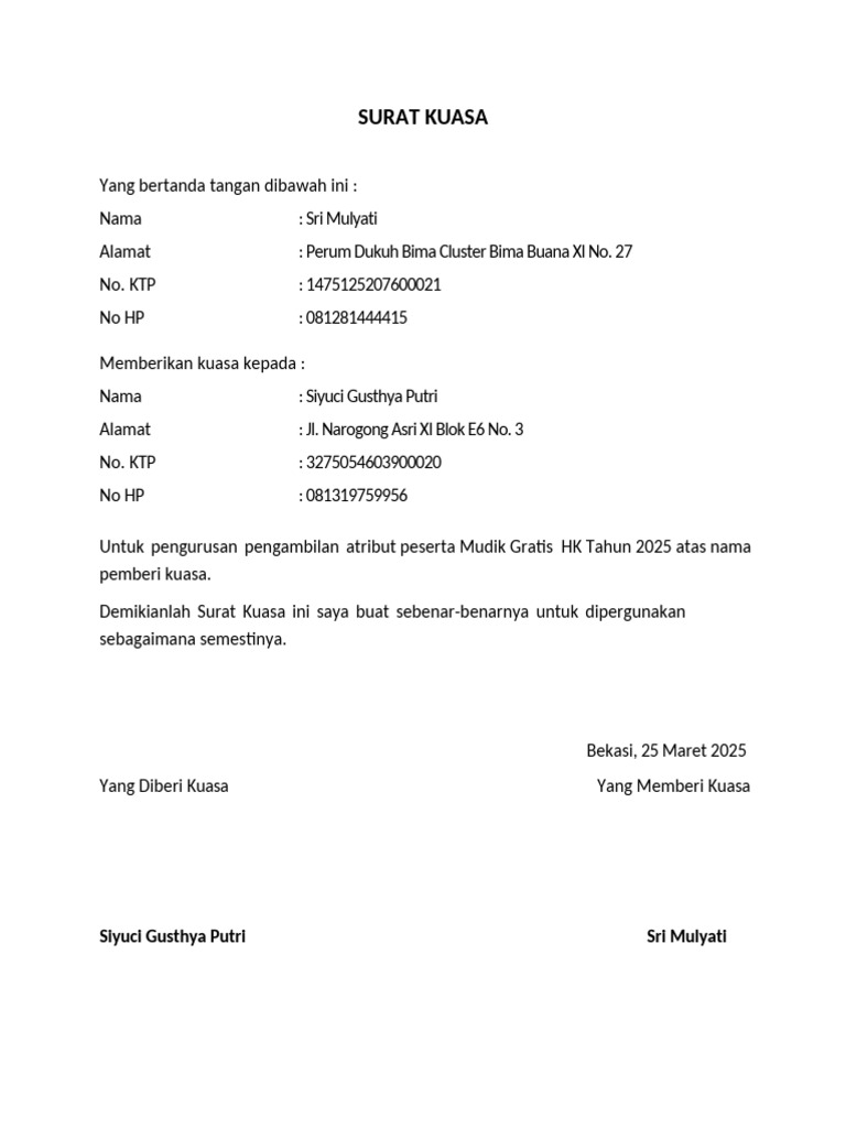 Contoh Surat Kuasa | PDF