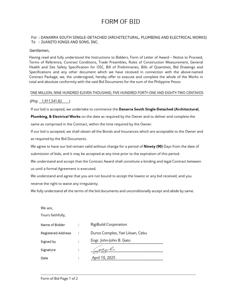 Danarra South Bid Submission Document | PDF | Common Law | Private Law