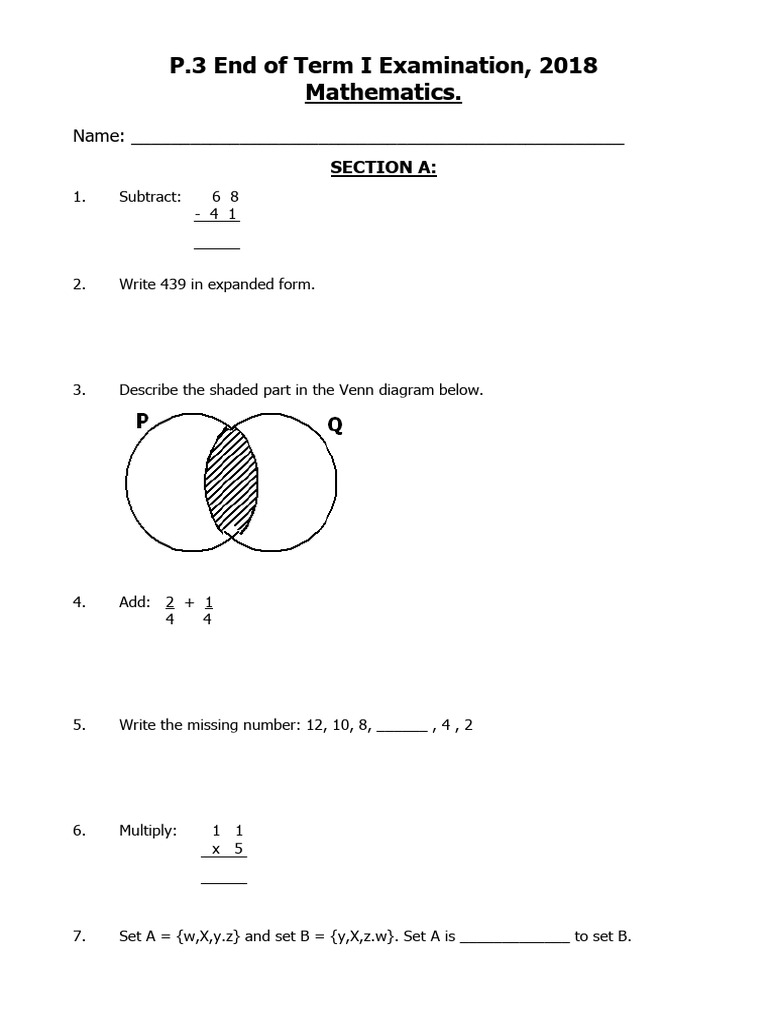 Mathematics P_3 End of Term I Examination, 2018 | PDF | Mathematics ...