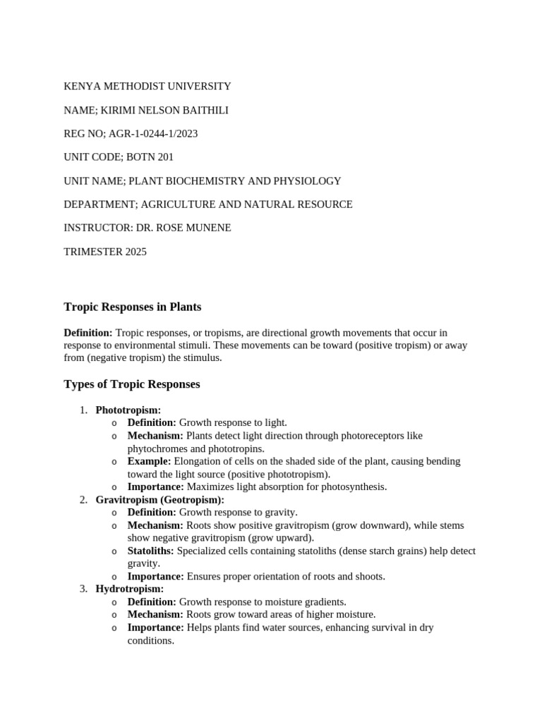 Understanding Plant Tropic Responses | PDF | Cellular Respiration ...