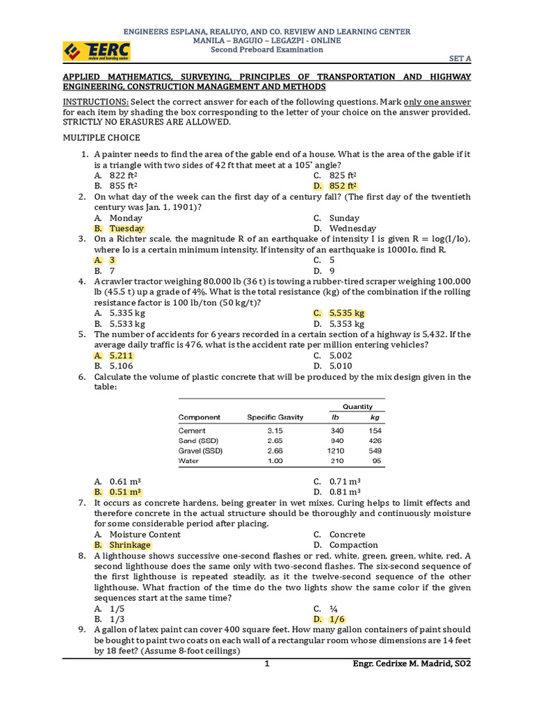 EERC MSTC Preboard 2 Set A | PDF | Concrete