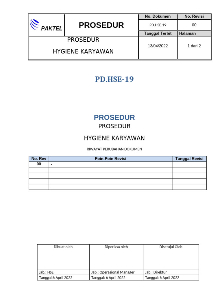 Prosedur Hygiene Karyawan yang Efektif | PDF