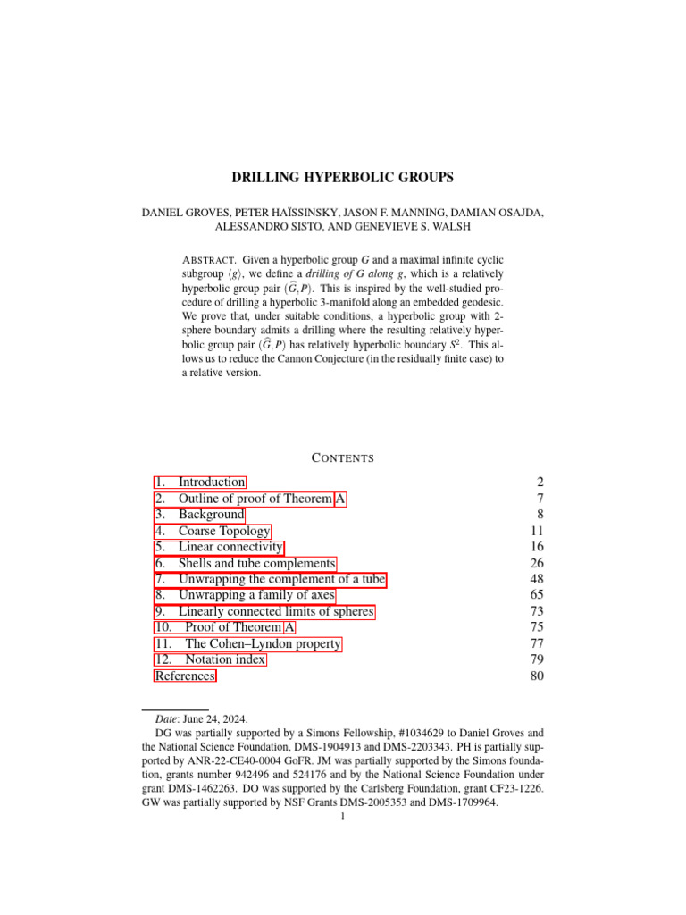 Drilling Hyperbolic Groups Pdf Group Mathematics Conjecture