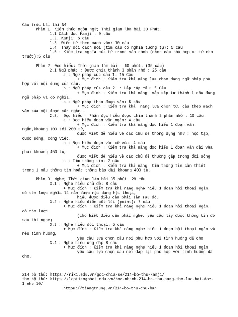 Cấu Trúc Đề N4 | PDF