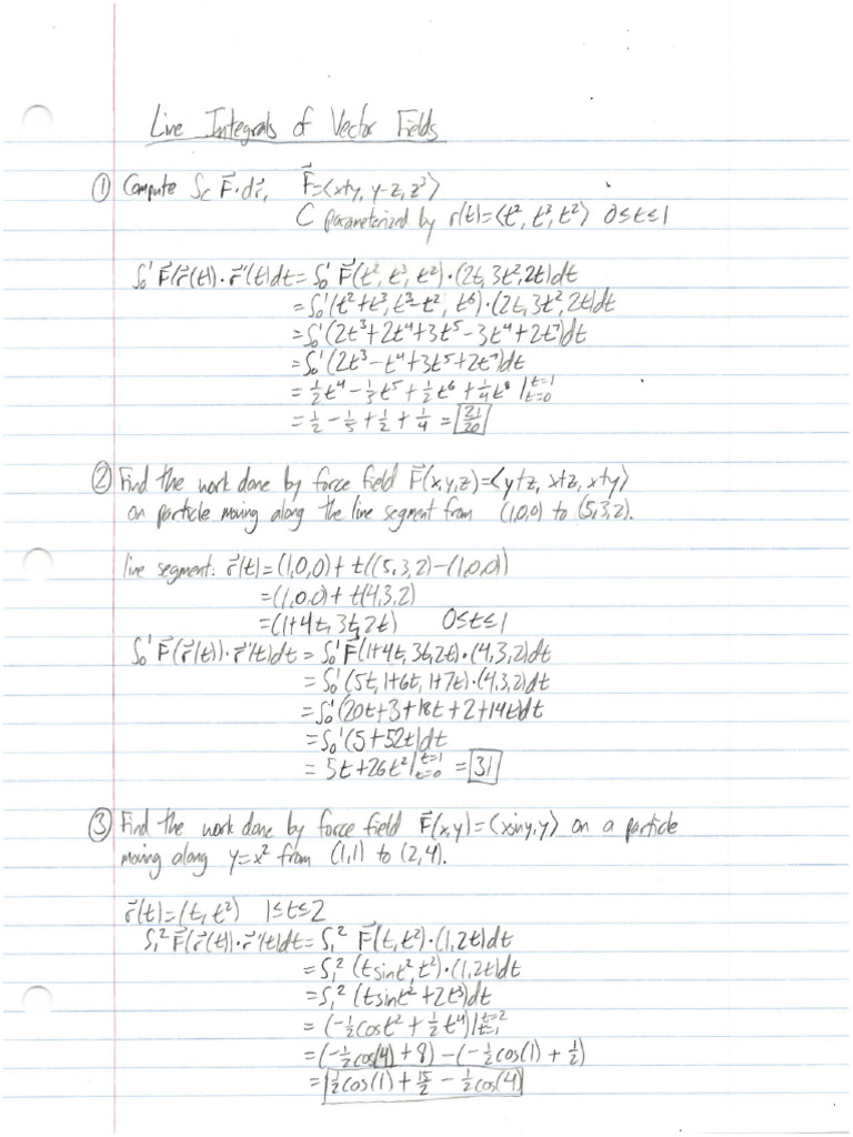 Line Integrals of Vector Fields Solutions | PDF