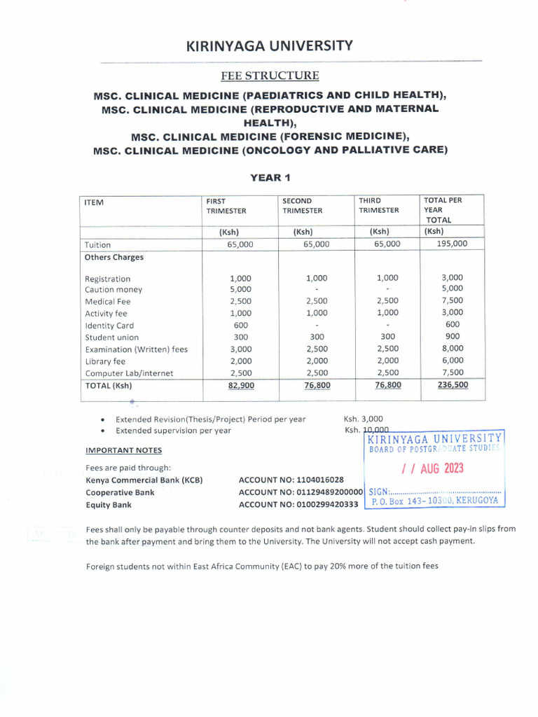 MSC CLINICAL MEDICINE FEE STRUCTURE | PDF