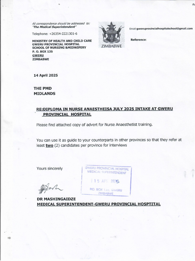 Diploma Nurse Anaesthesia July Intake | PDF