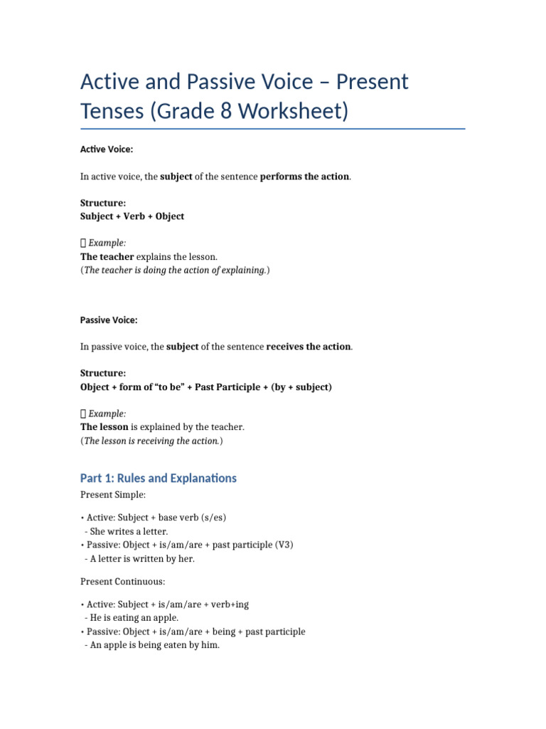 Active Passive Present Tense Grade8 | PDF