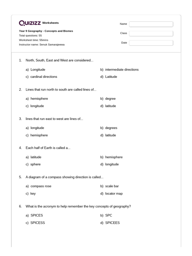 Year 9 Geography: SPICESS & Biomes | PDF | Forests | Equator