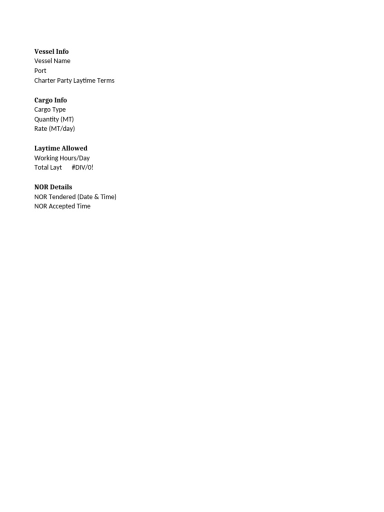 Laytime Calculation Template | PDF