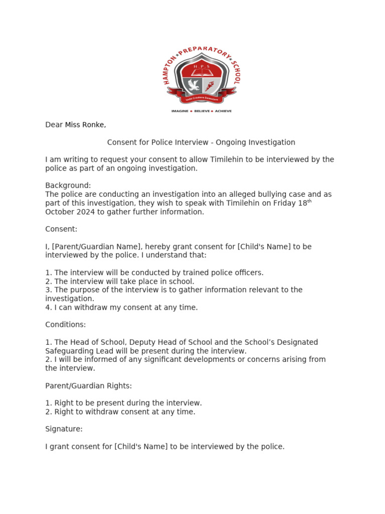 Consent for Police Interview Request | PDF