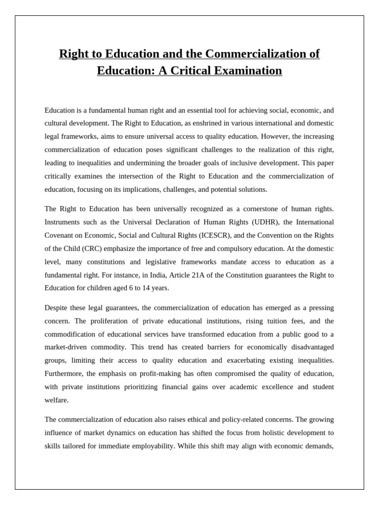 Right To Education and The Commercialization of Education | PDF ...