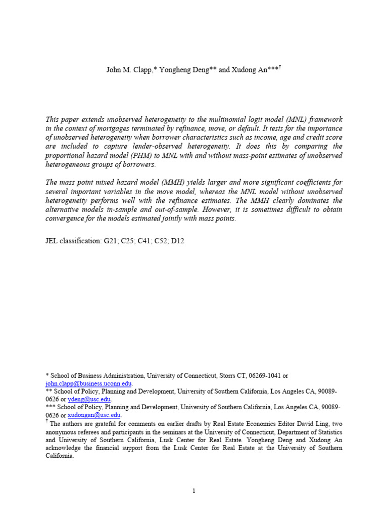 Unobserved Heterogeneity in Models of Competing Mortgage Termination ...