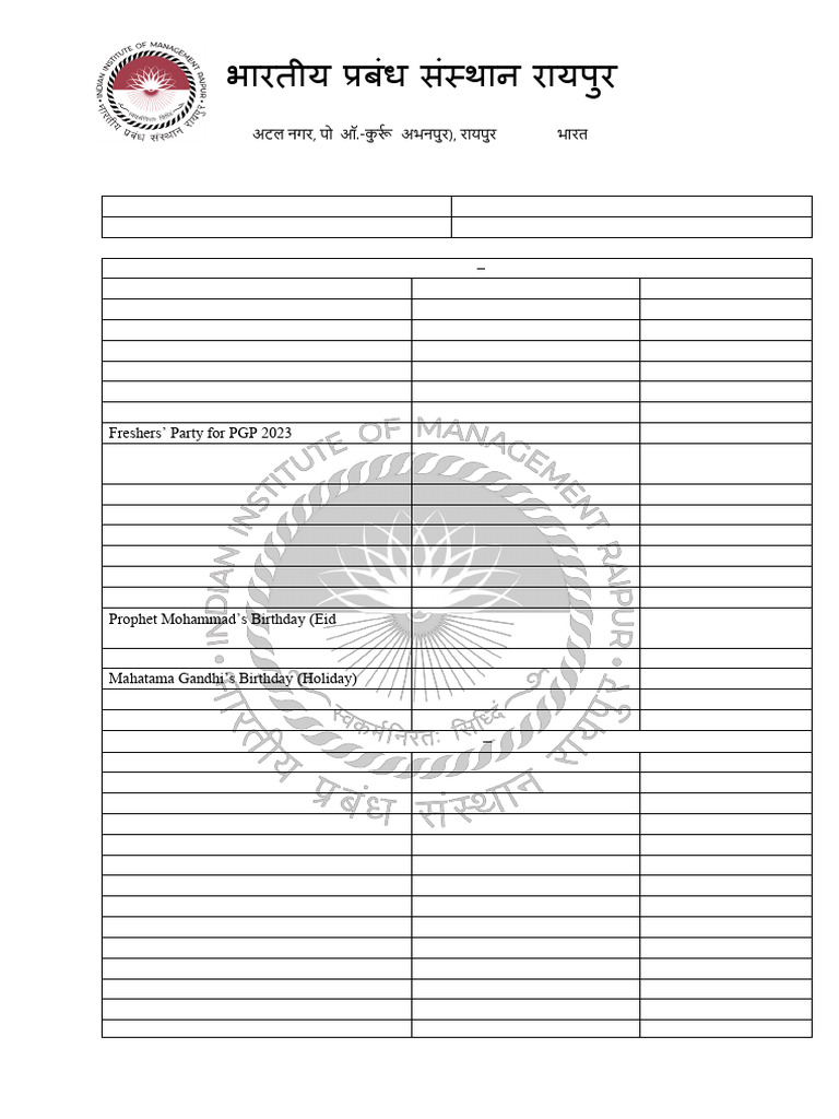 Academic Calendar (PGP 23-25) | PDF | Workweek And Weekend | Observances