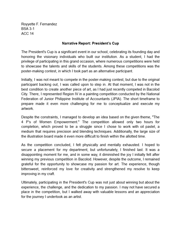 President's Cup Narrative | PDF