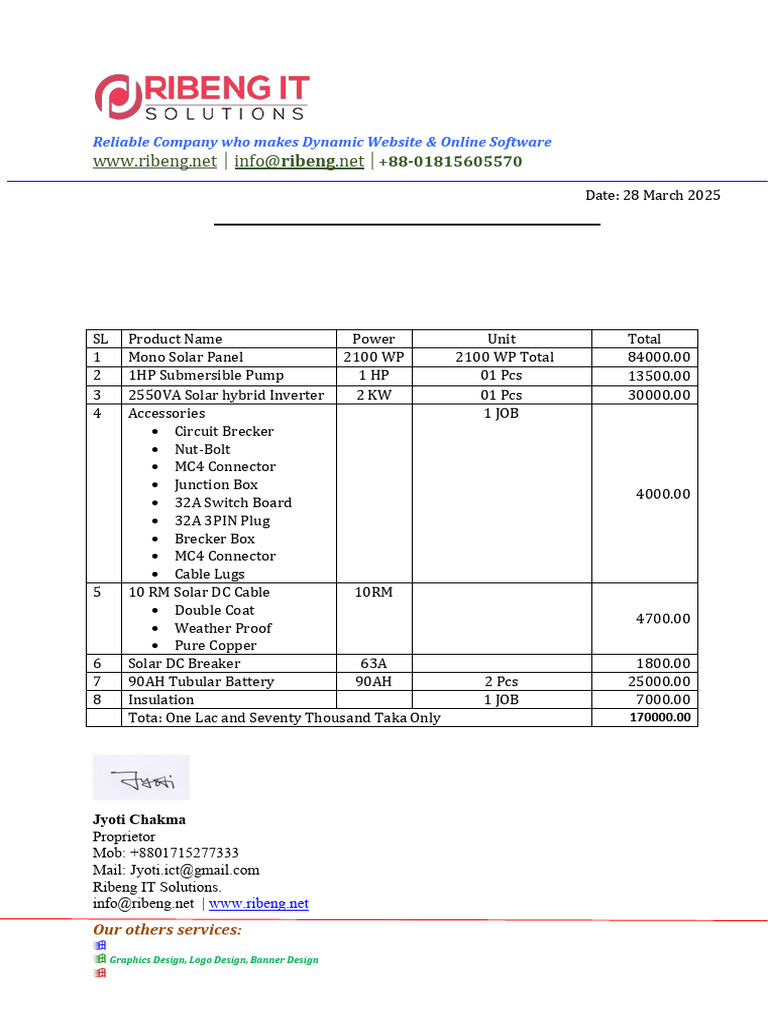 Solar Water Pump System Quotation | PDF