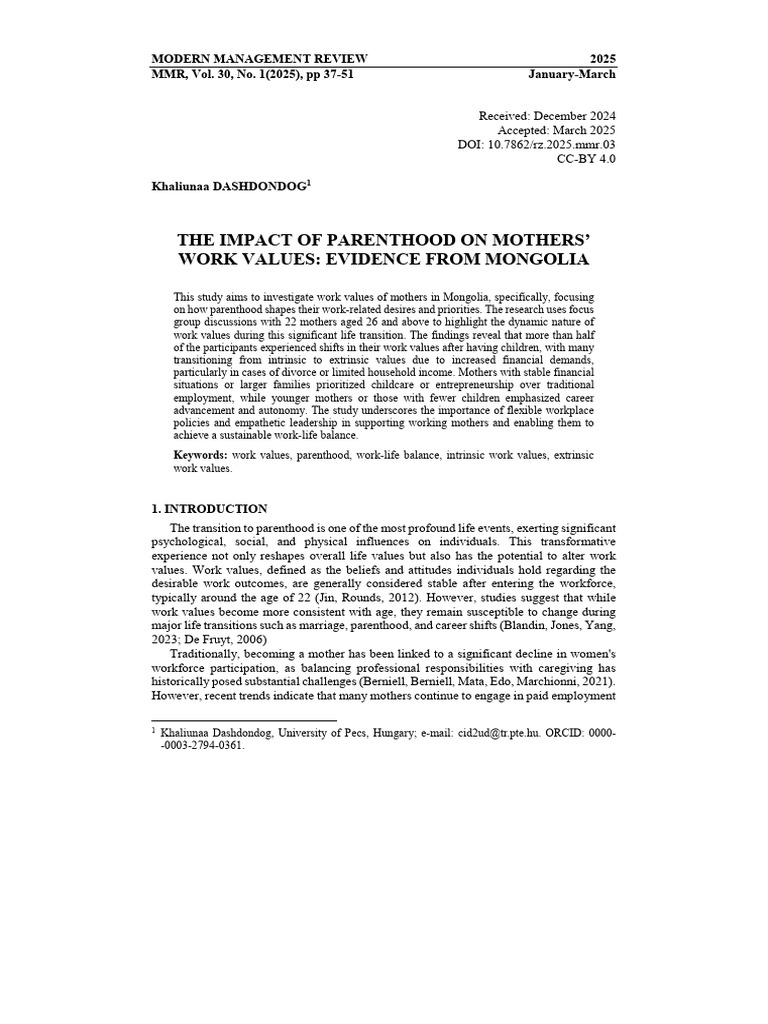 The Impact of Parenthood On Mothers Work Values e | PDF | Motivation ...