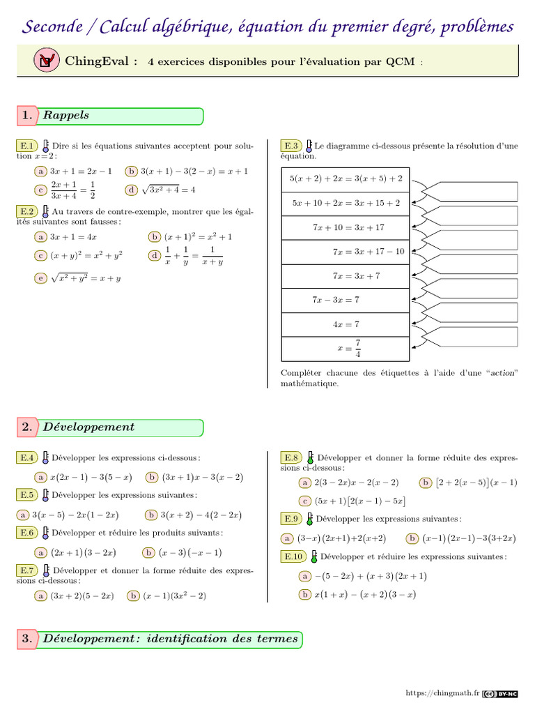 Exercices de calcul algébrique en Seconde | PDF | Fonction ...
