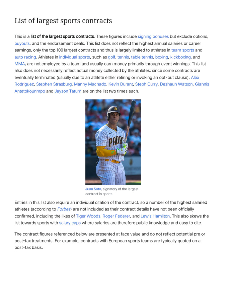 List of Largest Sports Contracts - Wikipedia | PDF | Sports | National ...
