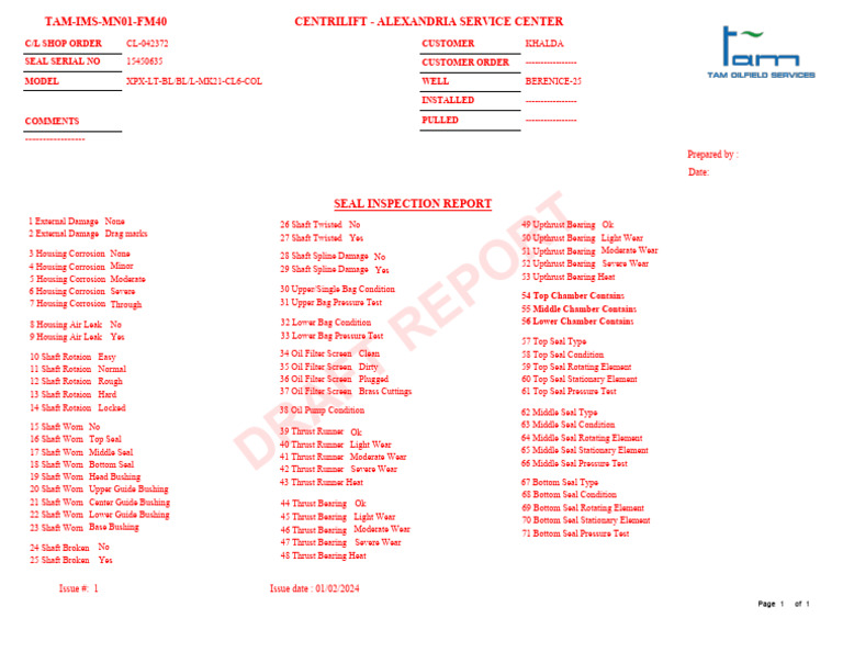 Seal Inspection Report for CL-042372 | PDF | Wear | Bearing (Mechanical)