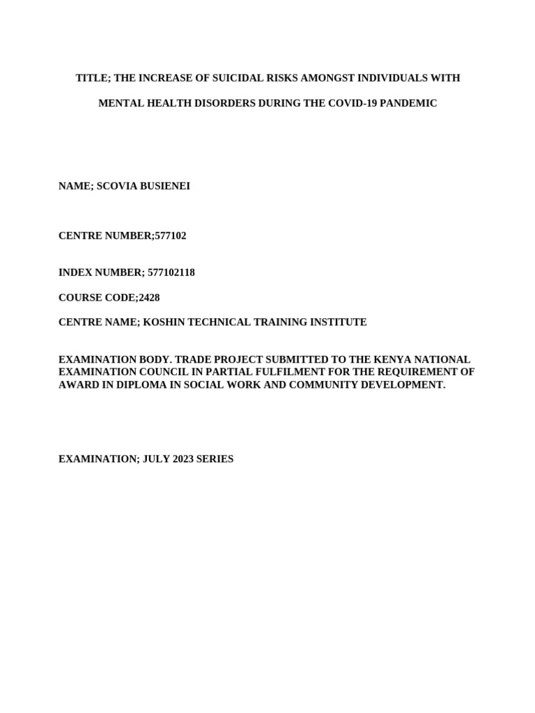 Scovia Busienei Trade Project | PDF | Mental Disorder | Mental Health