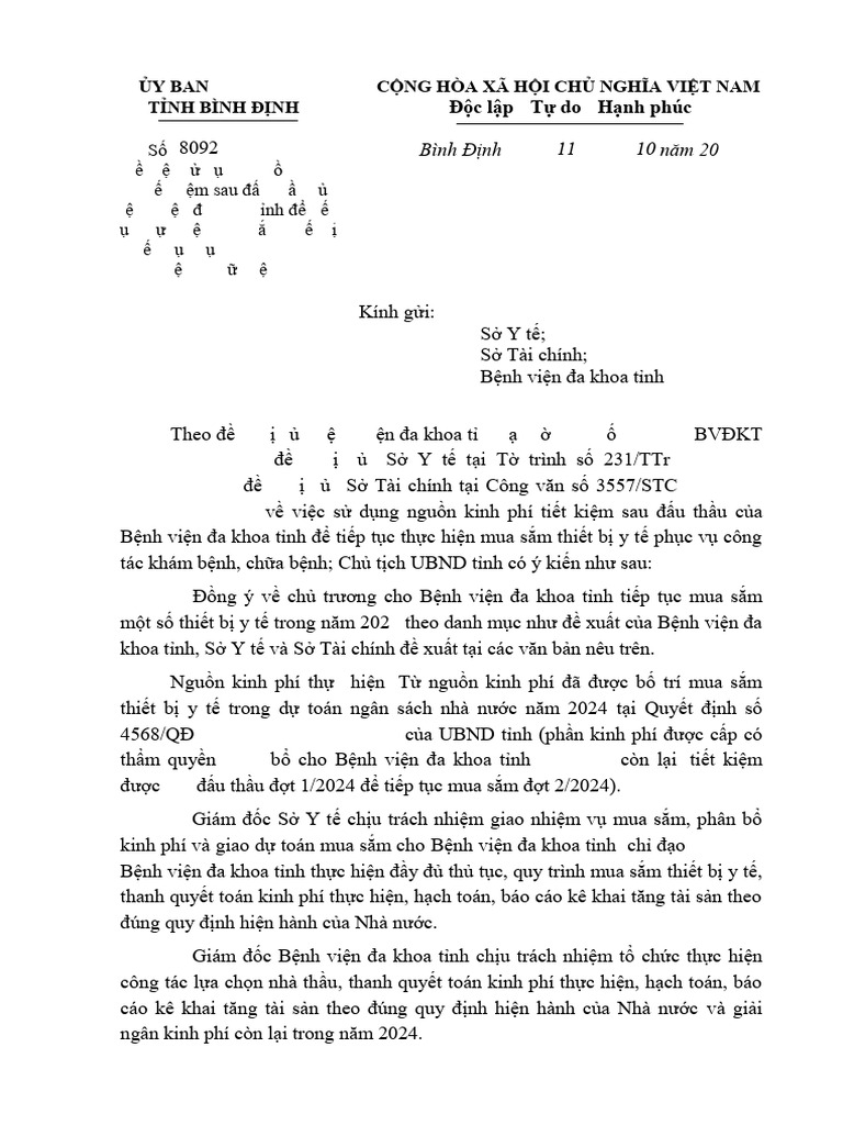CV SD Tiet Kiem Sau Dau Thau MS TBYT BVDK Tinh Theo 3557 STC 231SYT | PDF