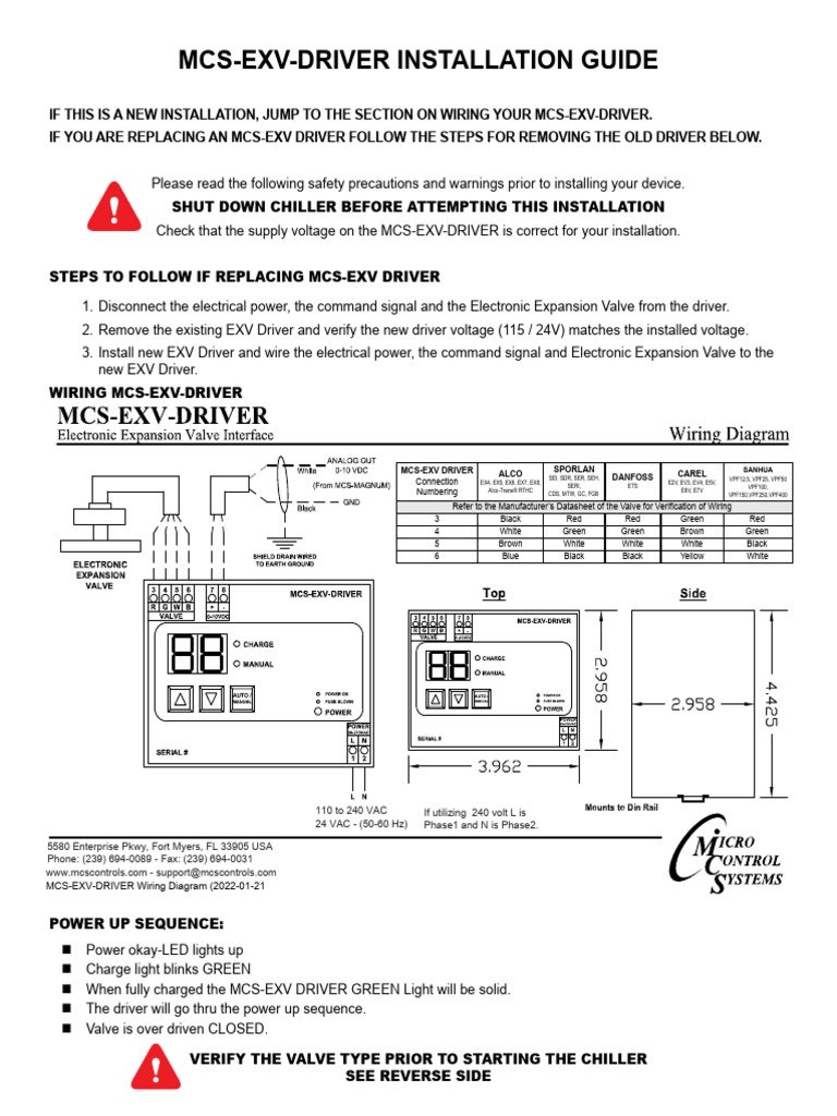 MCS-EXV DRIVER Installation Sheet | PDF | Alternating Current | Vacuum Tube