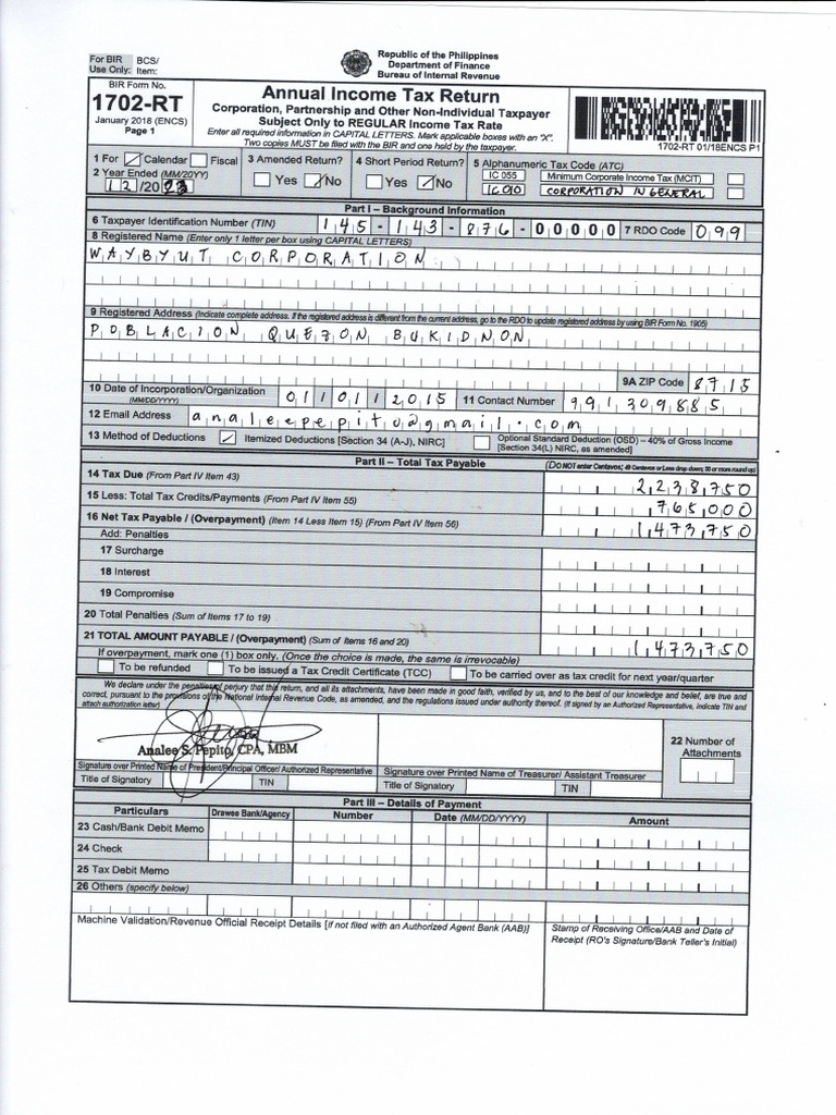 Bir Form 1702 Answer Key | PDF