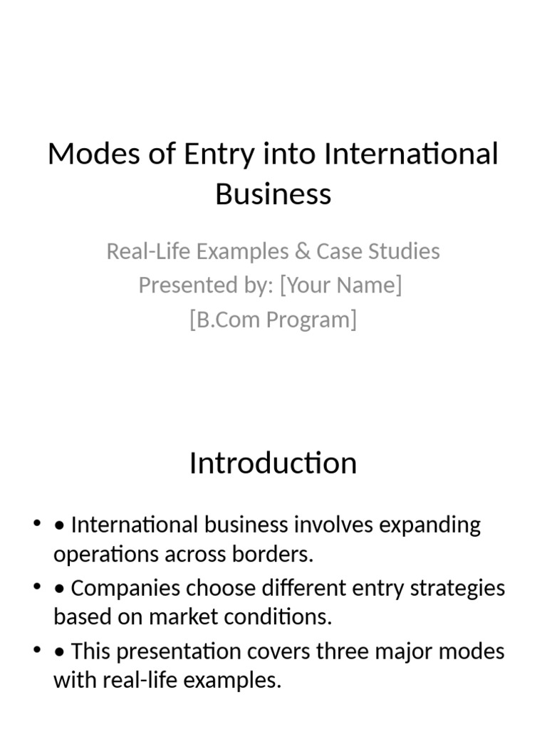 Modes of Entry Presentation | PDF | Economies | Business