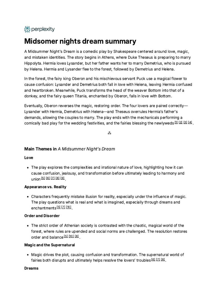 Midsomer Nights Dream Summary | PDF | A Midsummer Night's Dream