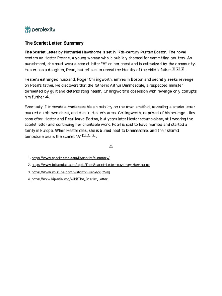 The Scarlet Letter - Summary | PDF