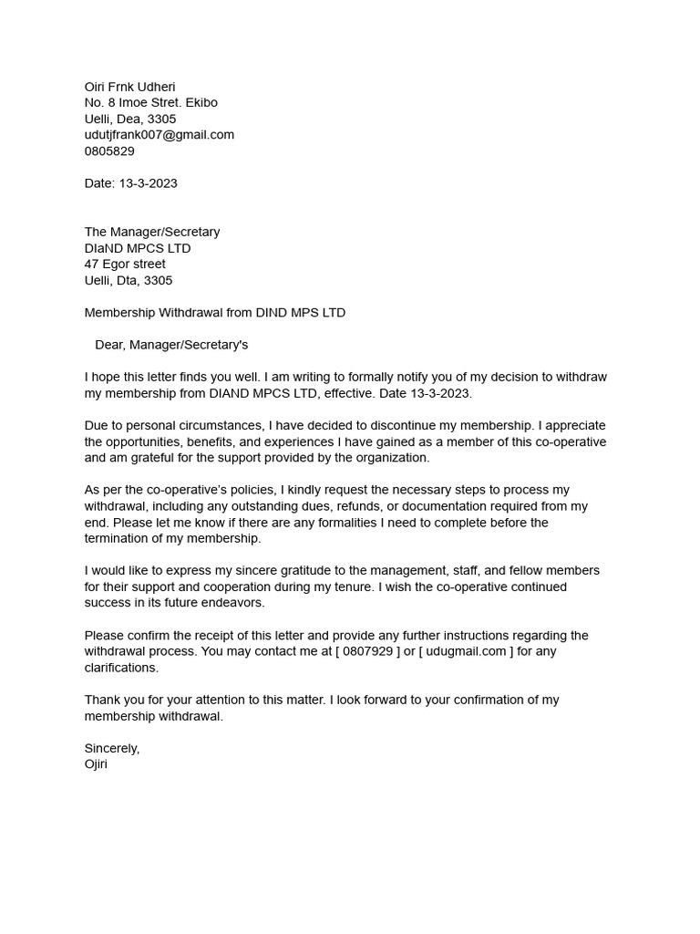 Membership Withdrawal Notification | PDF