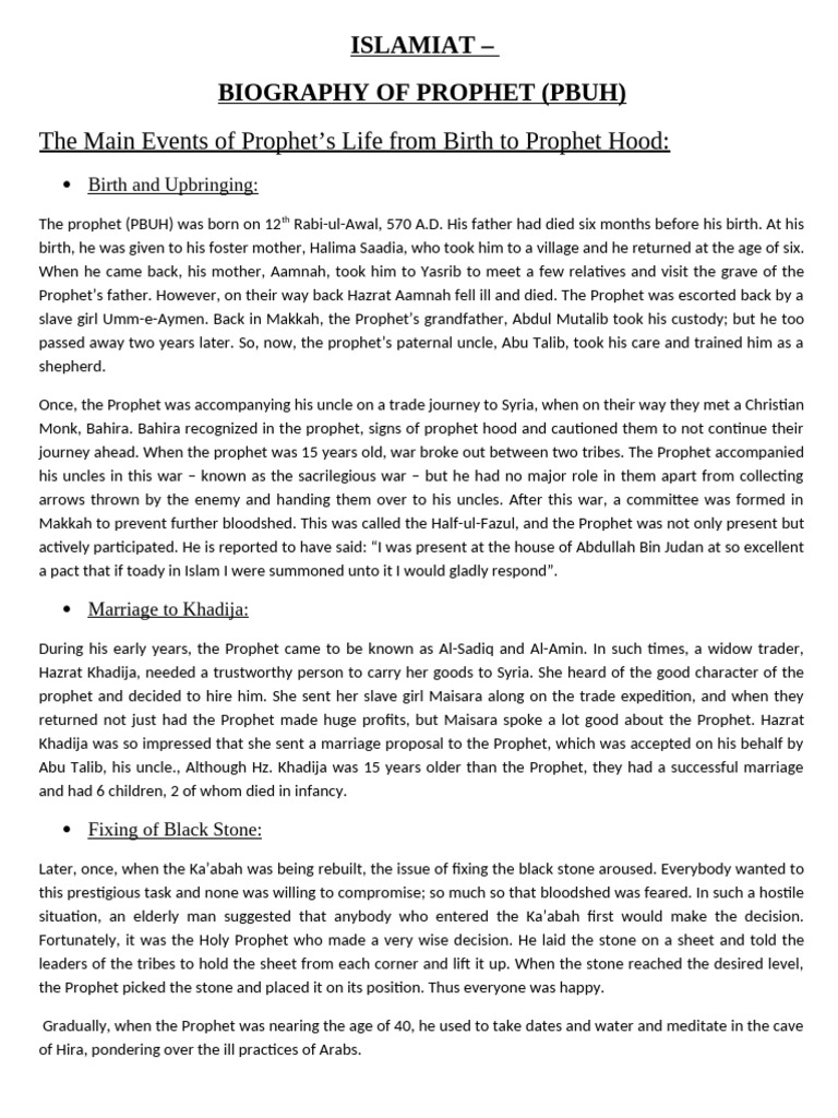 Biography of Prophet (Pbuh) | PDF | Muhammad | Medina