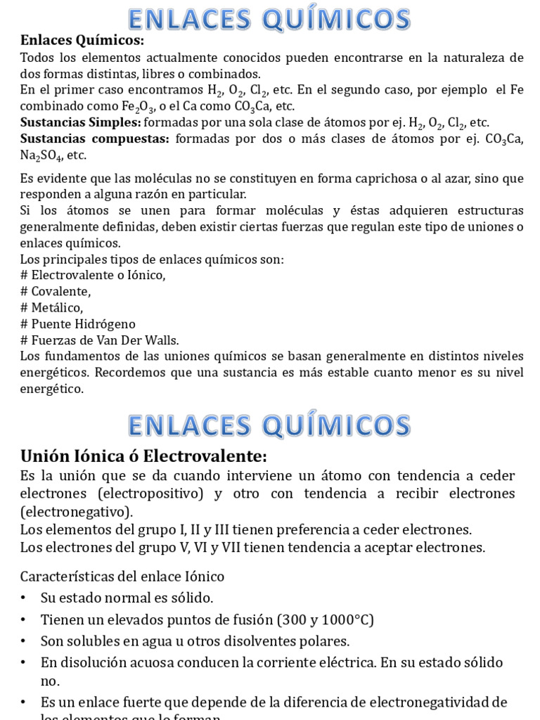 Tipos de Enlaces Químicos Explicados | PDF | Enlace químico | Enlace ...