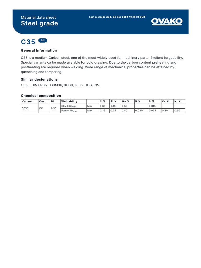Tài liệu thép cacbon C35 | PDF | Physical Sciences | Materials Science