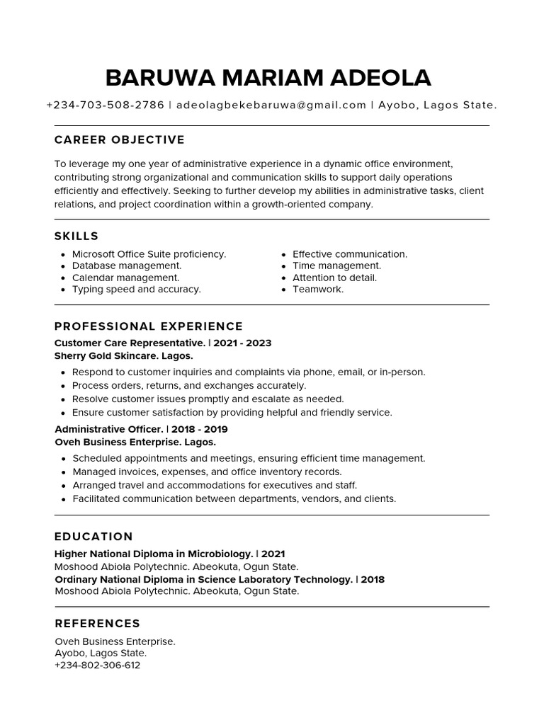 Baruwa Mariam Adeola's CV | PDF