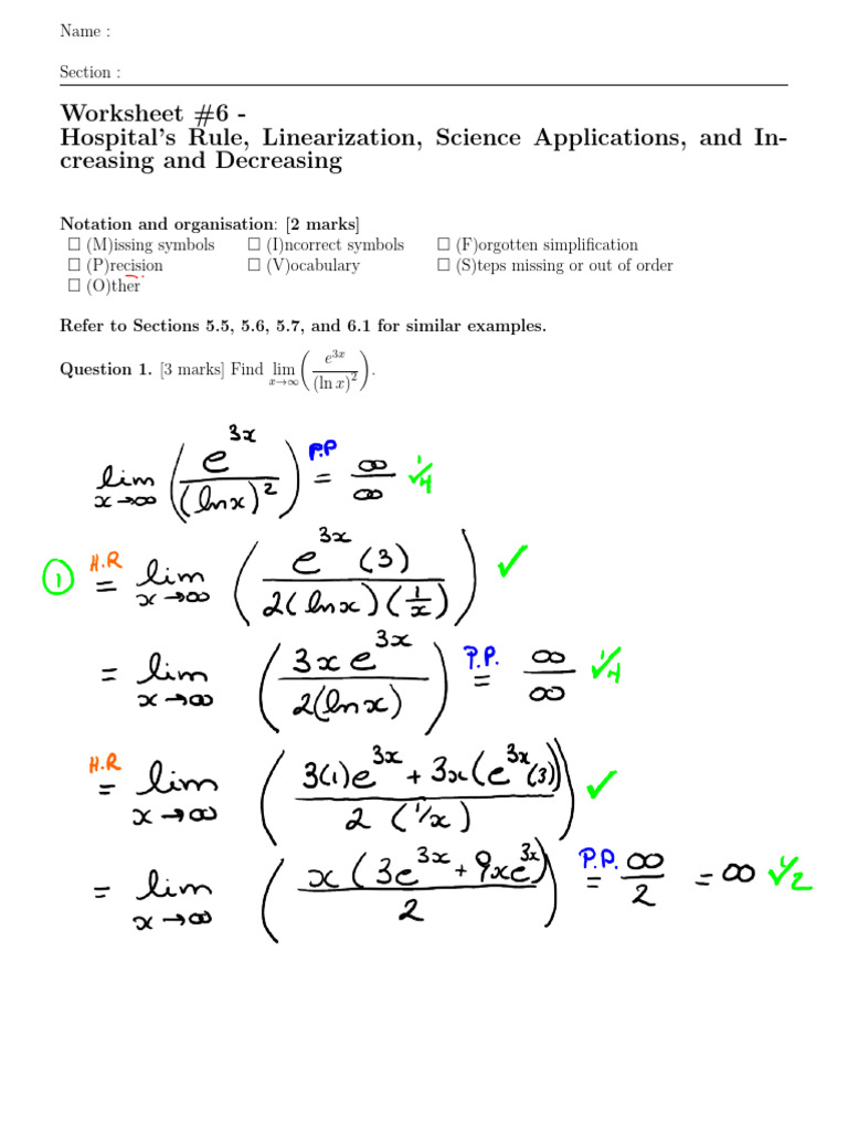 Worksheet #6b (Solutions and Marking Scheme) | PDF