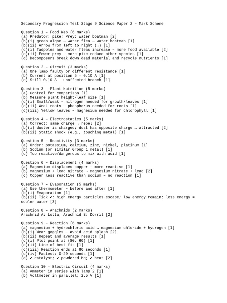 Stage9 Science Paper2 MarkScheme | PDF