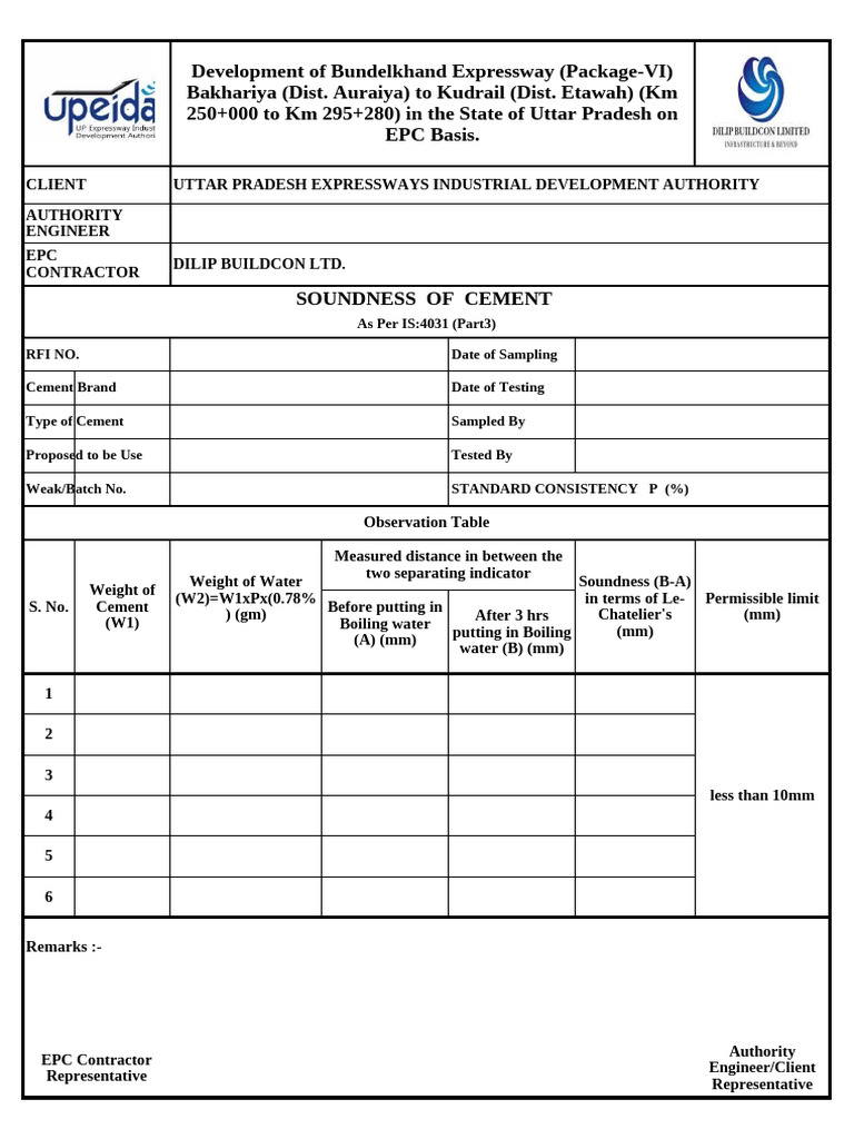 Cement Soundness Testing for EPC Project | PDF