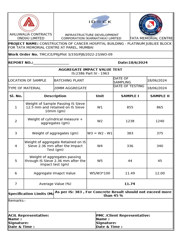 10mm Aggregate Impact Value Report | PDF | Building Engineering | Materials