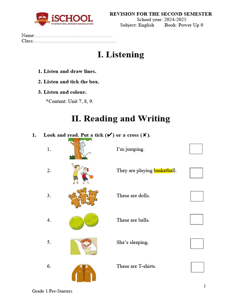 Grade 1 - Pre-Starters KEY | PDF