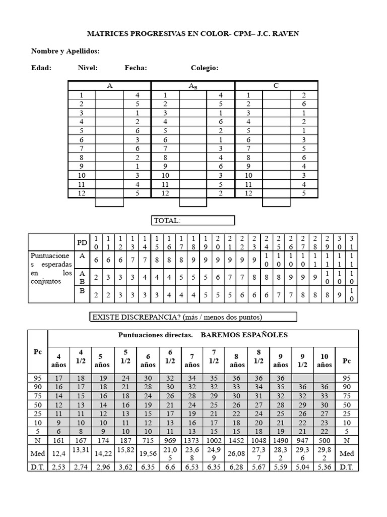 Matrices Progresivas E. Color (4-10) | PDF
