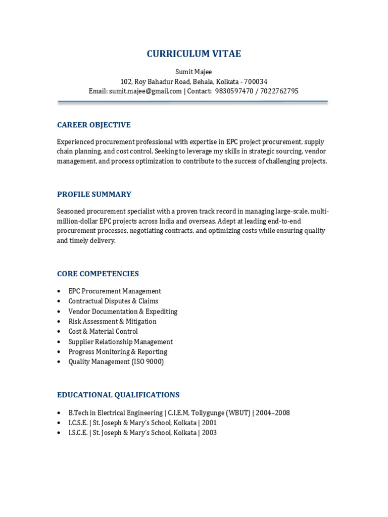 Sumit Majee CV Procurement | PDF | Business