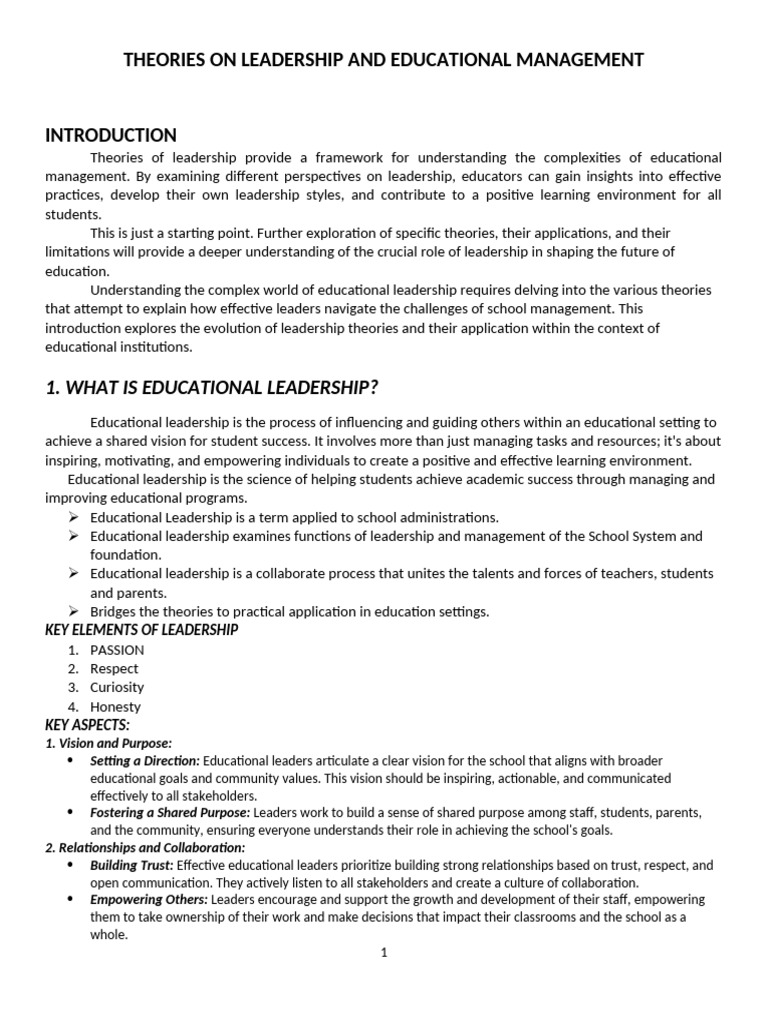 Leadership Theories in Education Management | PDF | Leadership ...
