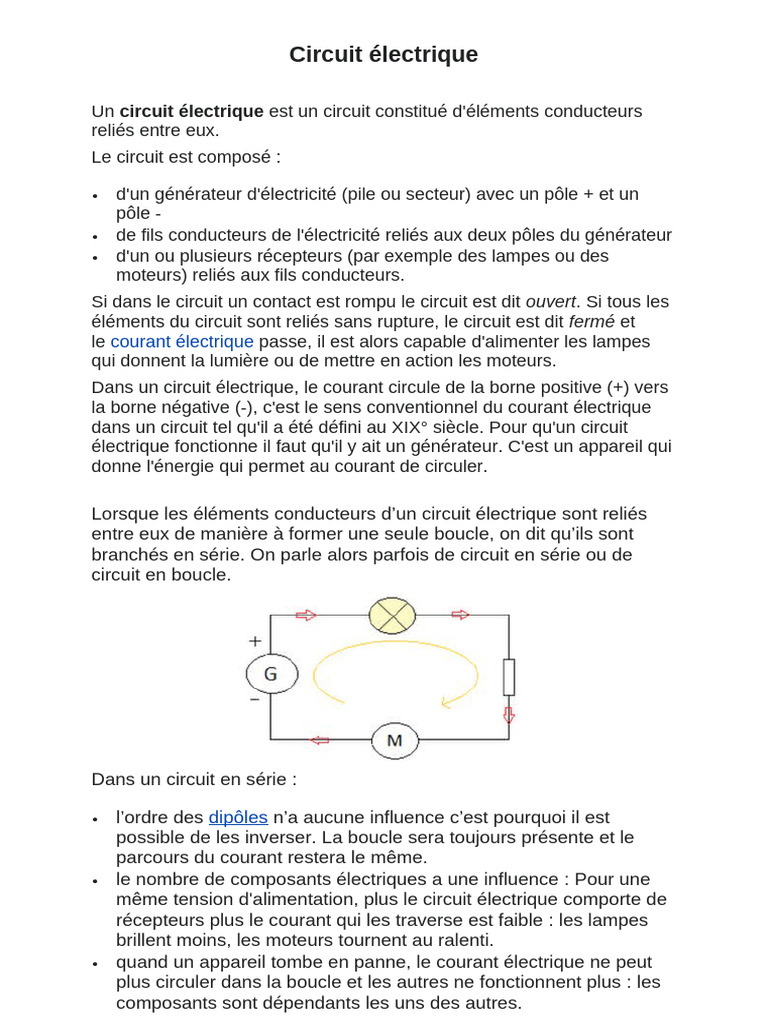 Définition et fonctionnement d'un circuit électrique | PDF | Tension ...